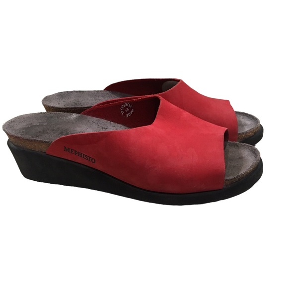 Mephisto | Shoes | Mephisto Leather Red Wedge Slide Summer Sandals 37 ...